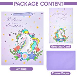 13" Large Unicorn Gift Bag for Girls Kids Birthday Baby Shower with Tissue Paper and Greeting Card