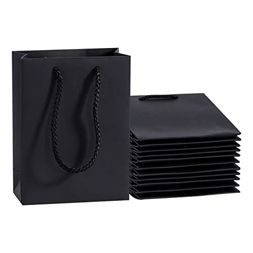 Black Gift Bags 50 Pack, Sdootjewelry Small Black Gift Bags, 5.1” x 2.4” x 7.5” Black Paper Bags with Handles, Black Mini Gift Bags, Shopping Bags for Small Business, Retail and Shopping