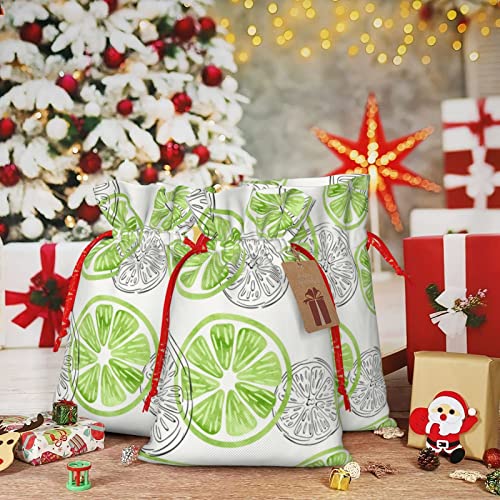 Drawstrings Christmas Gift Bags Lime-Watercolor-Doodle Presents Wrapping Bags Xmas Gift Wrapping Sacks Pouches Medium