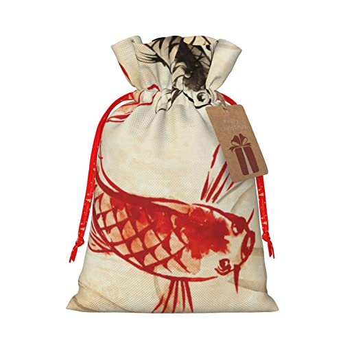 Drawstrings Christmas Gift Bags Koi-Fish-Japanese-Vintage Presents Wrapping Bags Xmas Gift Wrapping Sacks Pouches Medium