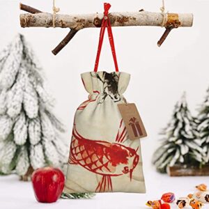 Drawstrings Christmas Gift Bags Koi-Fish-Japanese-Vintage Presents Wrapping Bags Xmas Gift Wrapping Sacks Pouches Medium