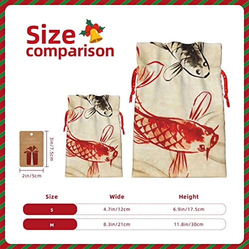 Drawstrings Christmas Gift Bags Koi-Fish-Japanese-Vintage Presents Wrapping Bags Xmas Gift Wrapping Sacks Pouches Medium