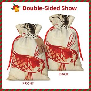 Drawstrings Christmas Gift Bags Koi-Fish-Japanese-Vintage Presents Wrapping Bags Xmas Gift Wrapping Sacks Pouches Medium