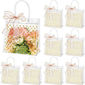 amylove 50 pcs clear plastic gift bags with handle 7.9 x 7.9 x 3.2 inches wedding gift bags polka dots gold gift bag transparent reusable gift bag pvc bag for wedding birthday baby shower party