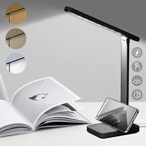 candyfouse LED Desk Lamp with Touch Control, Reading Lamp No Flicker, 3 Color Modes, Foldable Table Lamp, Eye Caring Reading Light for Office, Home, Dormitory, USB Interface DC5V 1A(Black)