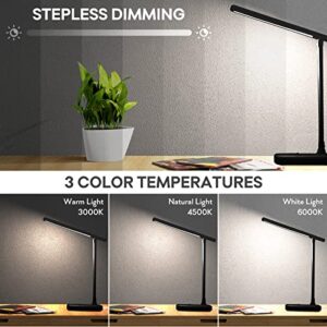 candyfouse LED Desk Lamp with Touch Control, Reading Lamp No Flicker, 3 Color Modes, Foldable Table Lamp, Eye Caring Reading Light for Office, Home, Dormitory, USB Interface DC5V 1A(Black)