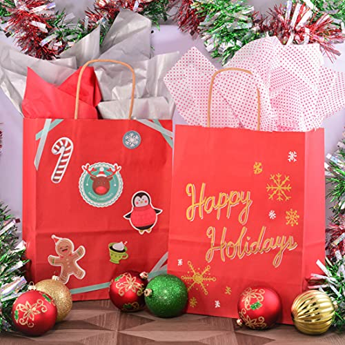 Red Gift Bags - 8x4x10 Inch 50 Pack Small Kraft Paper Shopping Bags with Handles, Craft Totes in Bulk for Boutiques, Small Business, Retail Stores, Birthday Parties, Christmas, Valentines, Holidays