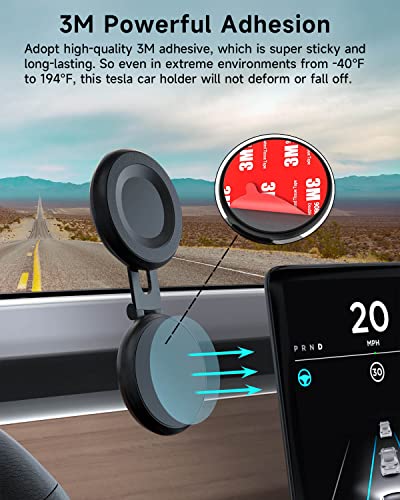 Tesla Phone Mount, MagSafe Car Mount for Tesla Model 3 Model Y, Foldable Hidden Magnetic Phone Mount Fit for iPhone 14 13 12 Series and All Phone, Tesla Model 3 Accessories, Tesla Model Y Accessories