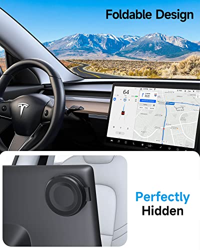 Tesla Phone Mount, MagSafe Car Mount for Tesla Model 3 Model Y, Foldable Hidden Magnetic Phone Mount Fit for iPhone 14 13 12 Series and All Phone, Tesla Model 3 Accessories, Tesla Model Y Accessories