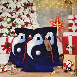 Drawstrings Christmas Gift Bags Dark-Bule-Tai-Chi Presents Wrapping Bags Xmas Gift Wrapping Sacks Pouches Medium