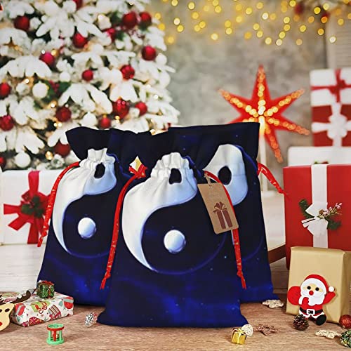 Drawstrings Christmas Gift Bags Dark-Bule-Tai-Chi Presents Wrapping Bags Xmas Gift Wrapping Sacks Pouches Medium