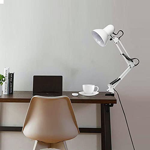 Gupuzm Led Desk Lamp with Clamp - Swing Arm Desk Lamp with 1 LED Cold Light Bulbs 6500K - Folding Table Lamp，Used for Office, Work, Study, Dormitory Reading and Eye Protection Desk Lamp (White-01)