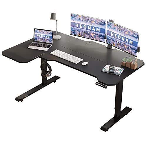 L-Shaped Electric Standing Desk, 59 Inches Height Adjustable Stand up Table with 4 Memory Settings, Sit Stand Home Office Desk with Black Frame & Top