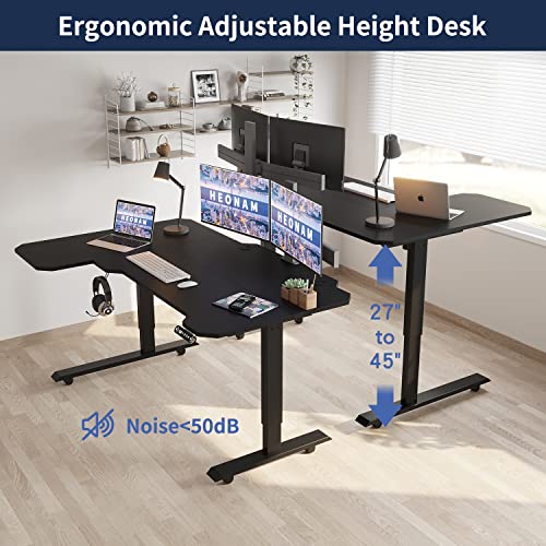 L-Shaped Electric Standing Desk, 59 Inches Height Adjustable Stand up Table with 4 Memory Settings, Sit Stand Home Office Desk with Black Frame & Top