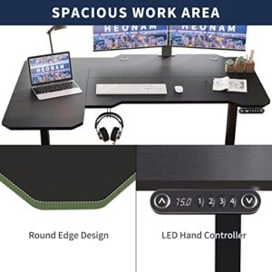 L-Shaped Electric Standing Desk, 59 Inches Height Adjustable Stand up Table with 4 Memory Settings, Sit Stand Home Office Desk with Black Frame & Top