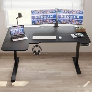 L-Shaped Electric Standing Desk, 59 Inches Height Adjustable Stand up Table with 4 Memory Settings, Sit Stand Home Office Desk with Black Frame & Top