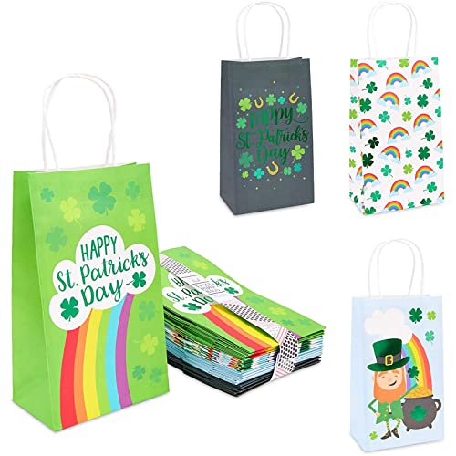 Sparkle and Bash St. Patrick's Party Favor Gift Bags, 4 Designs (9 x 5.3 x 3.15 In, 24 Pack)