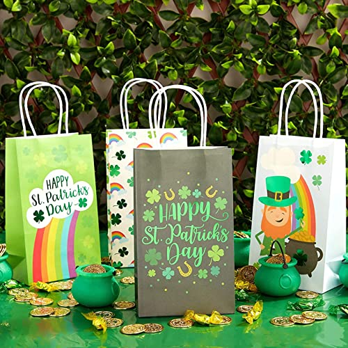 Sparkle and Bash St. Patrick's Party Favor Gift Bags, 4 Designs (9 x 5.3 x 3.15 In, 24 Pack)