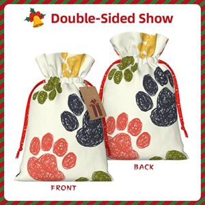 Drawstrings Christmas Gift Bags Colorful-Doodle-Paw-Rainbow Presents Wrapping Bags Xmas Gift Wrapping Sacks Pouches Medium