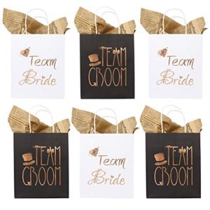 OurWarm 12pcs Wedding Party Gift Bags 6 Groomsmen 6 Bridesmaid Gift Bags Paper Bags with Handles for Bachelorette Party Bridal Shower Favors, Rose Gold Foiled Team Bride Team Groom