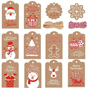 120pcs christmas gift tags brown kraft paper christmas gift tags hanging name tags labels with twine string for christmas gift wrap, diy arts and crafts, wedding