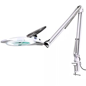 kirkas 10x led magnifying lamp with clamp, 2,200 lumens dimmable super bright daylight magnifying glass with light and stand, adjustable swivel arm magnifier lamp for reading repair crafts-white