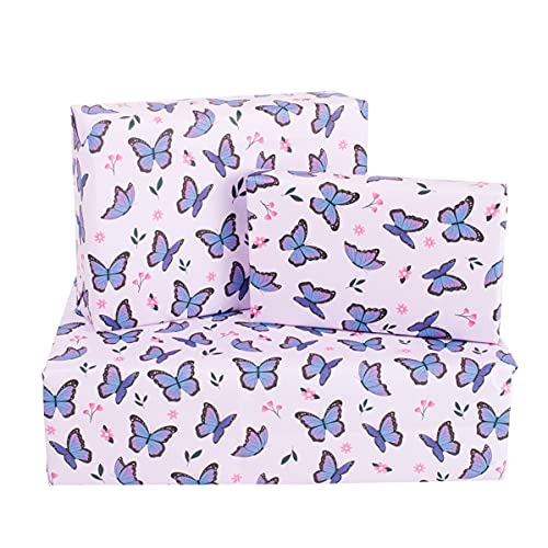 Central 23-6 Wrapping Paper Sheets - Purple Butterflies - GiftWrap for Girls Women - Birthday Gift Wrap - Recyclable - Made in the UK