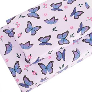 Central 23-6 Wrapping Paper Sheets - Purple Butterflies - GiftWrap for Girls Women - Birthday Gift Wrap - Recyclable - Made in the UK