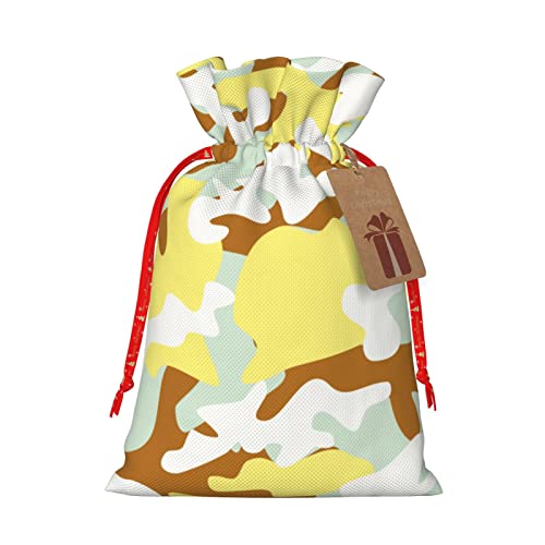 Drawstrings Christmas Gift Bags Light-Yellow-Camouflage-Desert Presents Wrapping Bags Xmas Gift Wrapping Sacks Pouches Medium