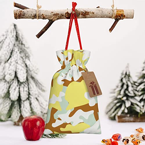 Drawstrings Christmas Gift Bags Light-Yellow-Camouflage-Desert Presents Wrapping Bags Xmas Gift Wrapping Sacks Pouches Medium