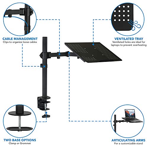 Mount-It! Laptop Desk Stand Mount | Articulating Vented Laptop Tray Mount | Fully Adjustable Laptop Arm Mount | Single Laptop Desk Extension with C-Clamp | Heavy-Duty Laptop Desk Stand (MI-4352LT)