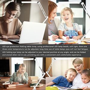 YUHU LED Desk Lamp, Metal Swing Arm Desk Lamp, with Fixture, Desk Lamp with clamp, 3 Color Modes, 10 Levels of Brightness, with Memory Function, Suitable for Home, Office, Reading (White)