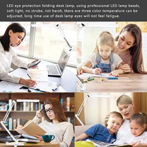 YUHU LED Desk Lamp, Metal Swing Arm Desk Lamp, with Fixture, Desk Lamp with clamp, 3 Color Modes, 10 Levels of Brightness, with Memory Function, Suitable for Home, Office, Reading (White)