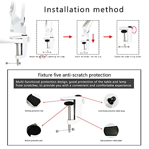 YUHU LED Desk Lamp, Metal Swing Arm Desk Lamp, with Fixture, Desk Lamp with clamp, 3 Color Modes, 10 Levels of Brightness, with Memory Function, Suitable for Home, Office, Reading (White)