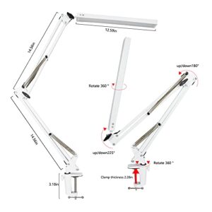 YUHU LED Desk Lamp, Metal Swing Arm Desk Lamp, with Fixture, Desk Lamp with clamp, 3 Color Modes, 10 Levels of Brightness, with Memory Function, Suitable for Home, Office, Reading (White)