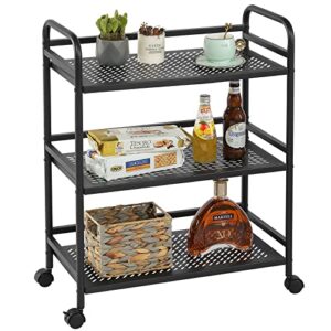 dclrn 3 tier metal mesh utility cart,rolling cart,dining cart,multipurpose storage rack,heavy duty cart with locking wheels(black)