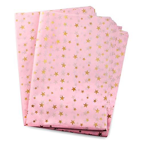 MR FIVE Pink Gold Star Tissue Paper Bulk,20" x 28",Pink Tissue Paper for Gift Bags,Gift Wrapping Paper for DIY and Crafts,Wrapping Paper for Birthday,Holiday,Weddings,30 Sheets