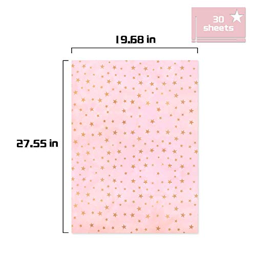 MR FIVE Pink Gold Star Tissue Paper Bulk,20" x 28",Pink Tissue Paper for Gift Bags,Gift Wrapping Paper for DIY and Crafts,Wrapping Paper for Birthday,Holiday,Weddings,30 Sheets