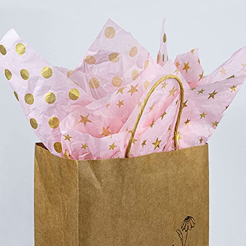 MR FIVE Pink Gold Star Tissue Paper Bulk,20" x 28",Pink Tissue Paper for Gift Bags,Gift Wrapping Paper for DIY and Crafts,Wrapping Paper for Birthday,Holiday,Weddings,30 Sheets