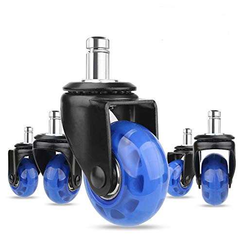 8T8 Upgraded Chair Caster Wheels 2'', Quiet and Smooth Gliding,Heavy Duty Wheels with Plug-in Stem 11X22 (7/16''X7/8''), Safe for Hardwood Carpet Tile Floors, Set of 5 (Blue, 2 inch)