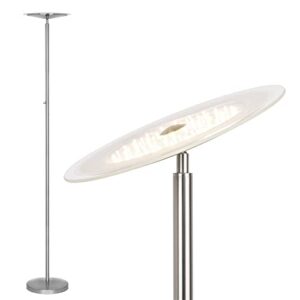 kira home horizon 70″ modern led torchiere floor lamp (36w, 300w eq.), glass diffuser, dimmable, timer and wall switch compatible, adjustable head, 3000k warm white light, brushed nickel finish