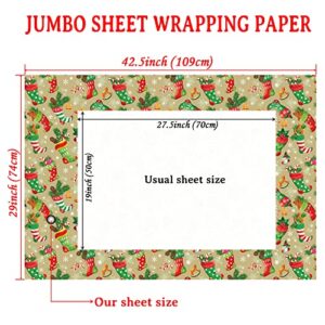 ZINTBIAL Christmas Wrapping Paper for Kids Boys Girls Baby Men Women - Wrapping Paper Christmas Bundle Include White Santa, Green Stockings, Red Truck and Woodland - 29 x 42 Inches per Sheet (4 Jumbo Sheets) - Recyclable, Easy to Store,Not Rolled