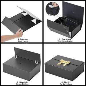 Black Gift Box With Lid 13" X 9" X 4", Deluxe Gift Box With Ribbon Greeting Card and Magnet Closure, Suitable for Wedding, Mother'S Day, Bridesmaid Gift, Graduation, Christmas, Holiday, Birthday, Etc.Black