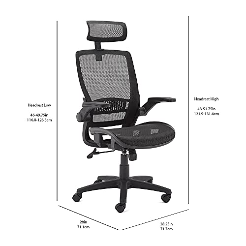 Amazon Basics Ergonomic Adjustable High-Back Mesh Chair with Flip-Up Arms and Headrest, Contoured Mesh Seat - Black