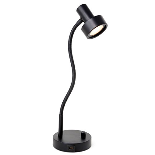 O’Bright Dimmable LED Desk Lamp with USB Charging Port (5V/2A), Full Range Dimming LED, Table Lamp with USB Charger, Flexible Gooseneck, Office Desk Lamp/Bedside Lamp, Vintage Design (Black)