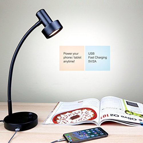 O’Bright Dimmable LED Desk Lamp with USB Charging Port (5V/2A), Full Range Dimming LED, Table Lamp with USB Charger, Flexible Gooseneck, Office Desk Lamp/Bedside Lamp, Vintage Design (Black)