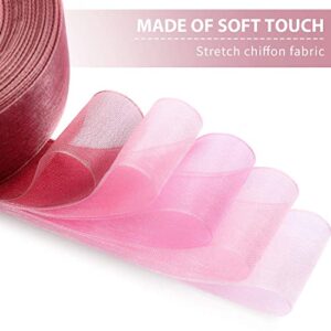 50 Yard Organza Ribbon Sheer Chiffon Stain Ribbons Dusty Rose Fading Ribbon Set for Valentines Christmas Wedding Gift Wrapping Bouquets Craft Birthday Party Decoration (Pink Series)