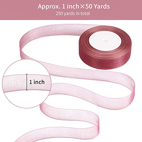 50 Yard Organza Ribbon Sheer Chiffon Stain Ribbons Dusty Rose Fading Ribbon Set for Valentines Christmas Wedding Gift Wrapping Bouquets Craft Birthday Party Decoration (Pink Series)