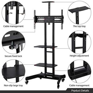 Yaheetech Mobile TV Stand with Wheels, Adjustable Rolling TV Cart for 32 to 75 inch LCD LED Screen TV w/Storage Shelves and Heavy Duty Base, Holds up to 110 Lbs, Max VESA 600x400mm