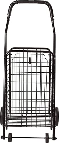 FiveShops Utility Cart with Wheels to be Used as a Shopping Cart, Grocery Cart, Laundry Cart and Stair Climber Cart, Weighs 7.5 Pounds but Holds up to 90 Pounds, Compact and Foldable, Black